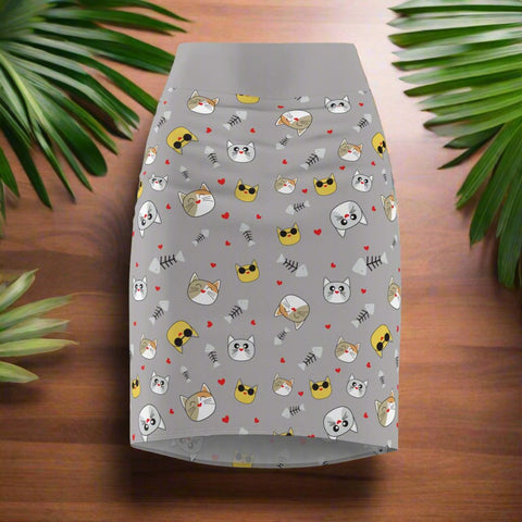 Cool Cats Pattern Gray Women's Pencil Skirt - Stylish Feline Prin ...